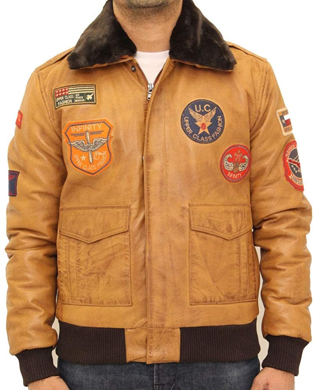 Classic A-2 Style Tan Bomber Jacket for Men Badge Detachable - Etsy