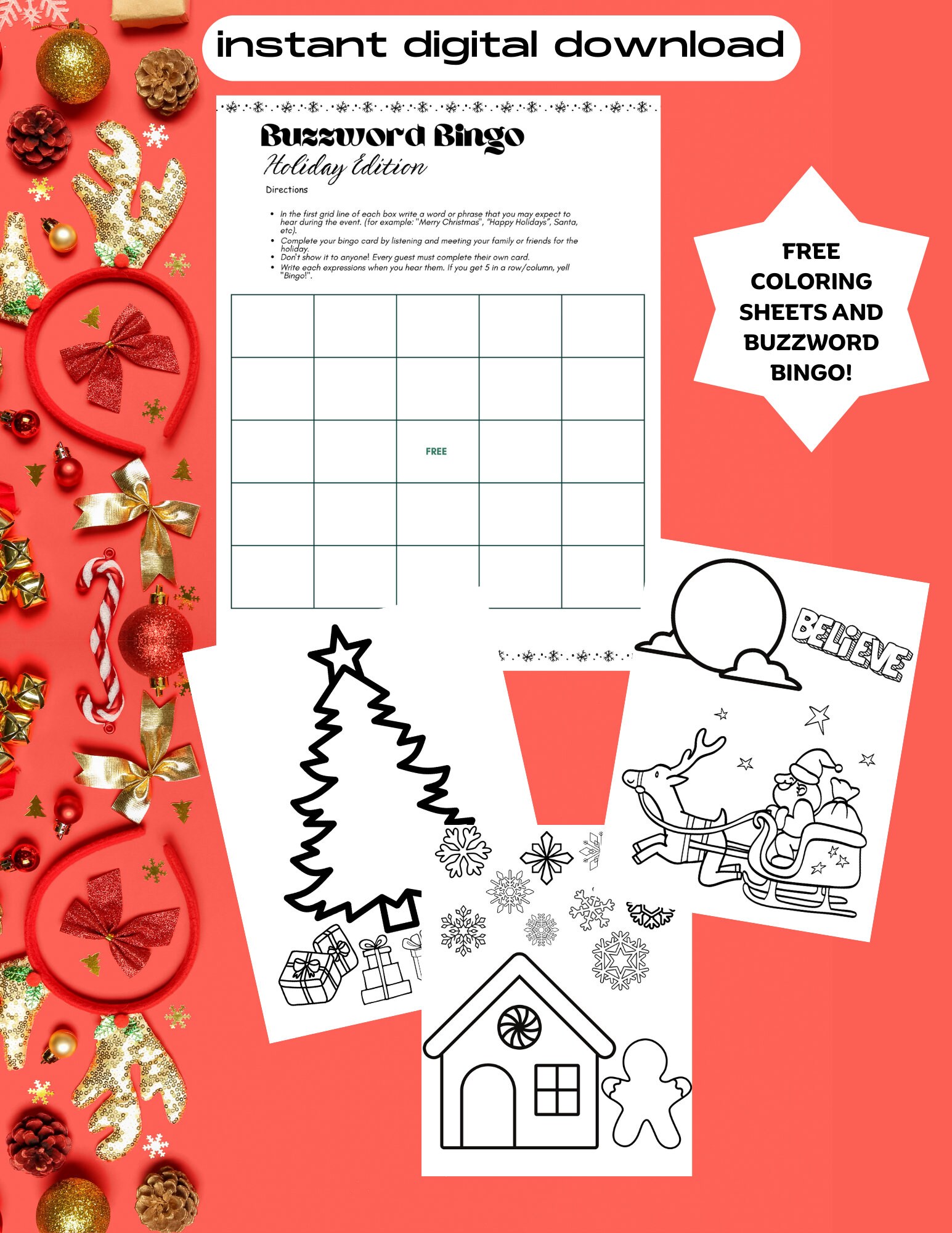 Printable Holiday Christmas BINGO Cards, Fun Easy BINGO Game for ...