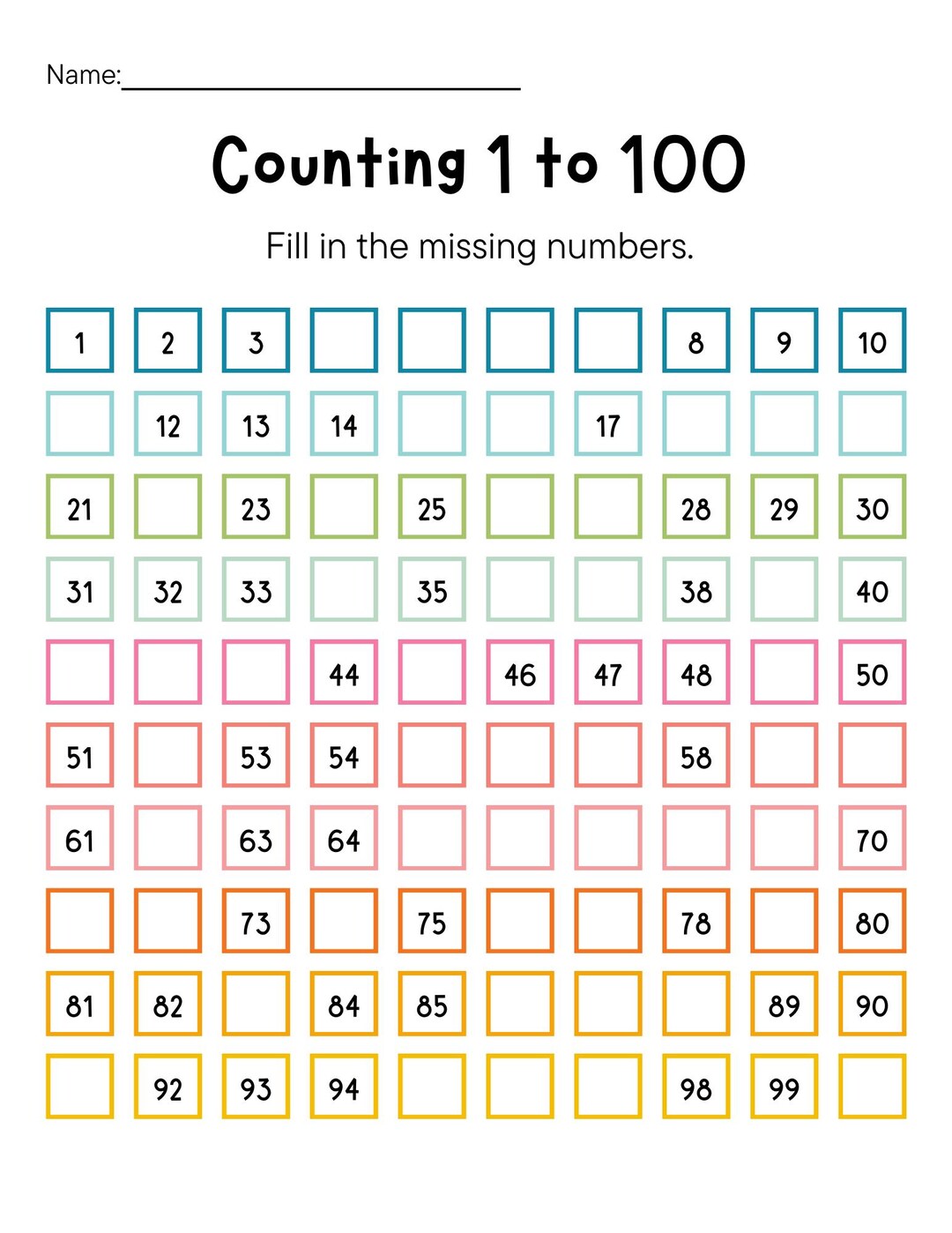 Count to 100 Sheet for Kids Pre-k - 1st Grade - Etsy
