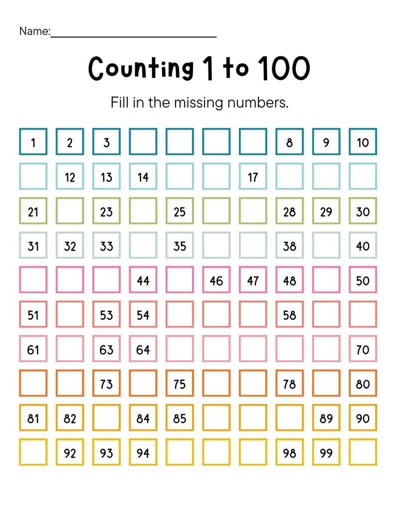 Count to 100 Sheet for Kids Pre-k - 1st Grade - Etsy
