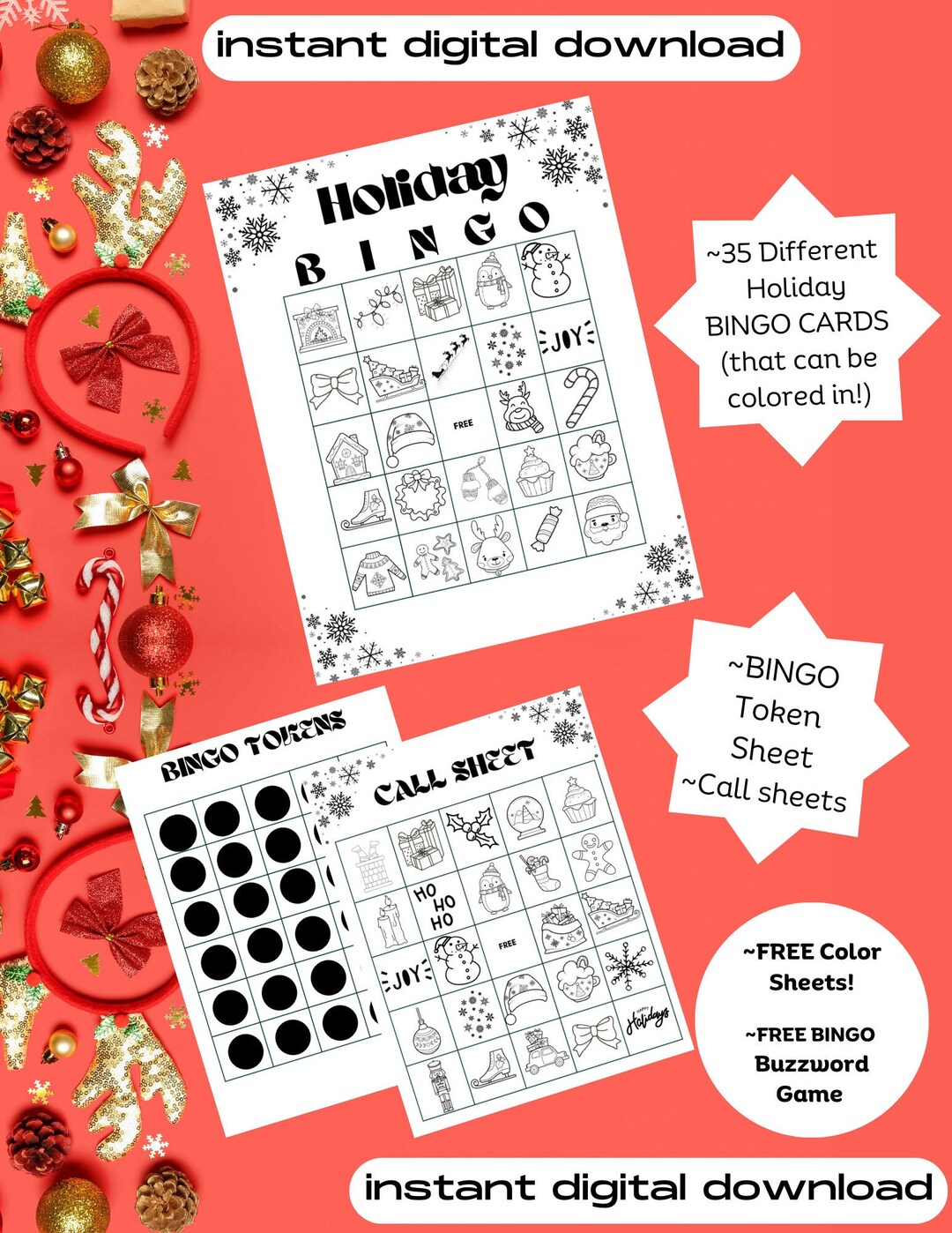 Printable Holiday Christmas BINGO Cards, Fun Easy BINGO Game for ...