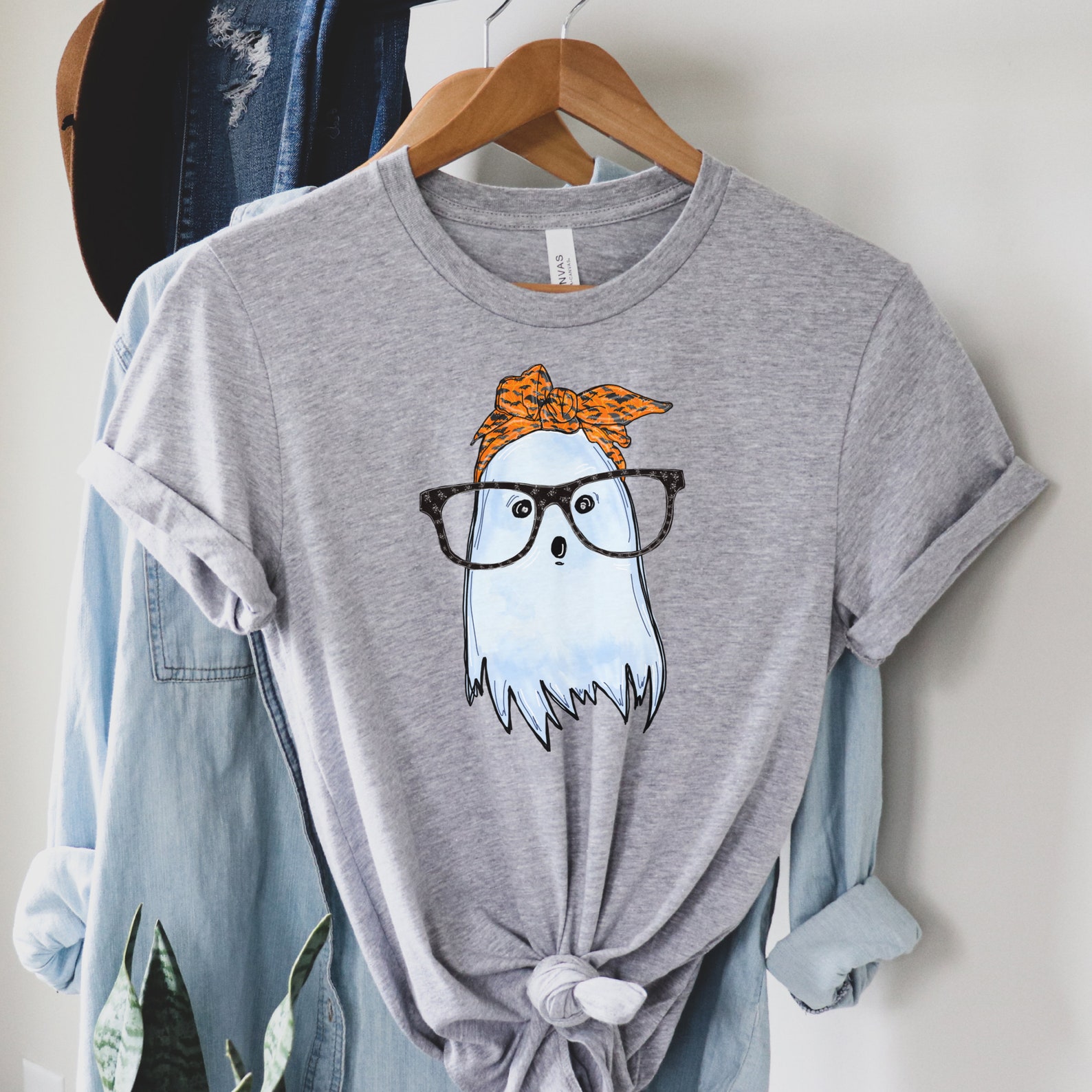 Cute Ghost With Glasses and Bandana Shirt Halloween T-shirt Gift for ...