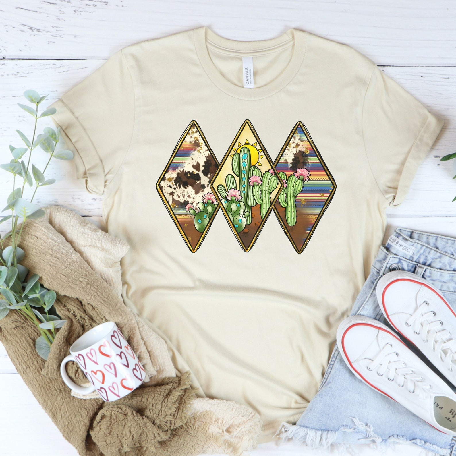 Western Shirt Cactus Serape Cowhide T-shirt Rodeo Tshirt | Etsy