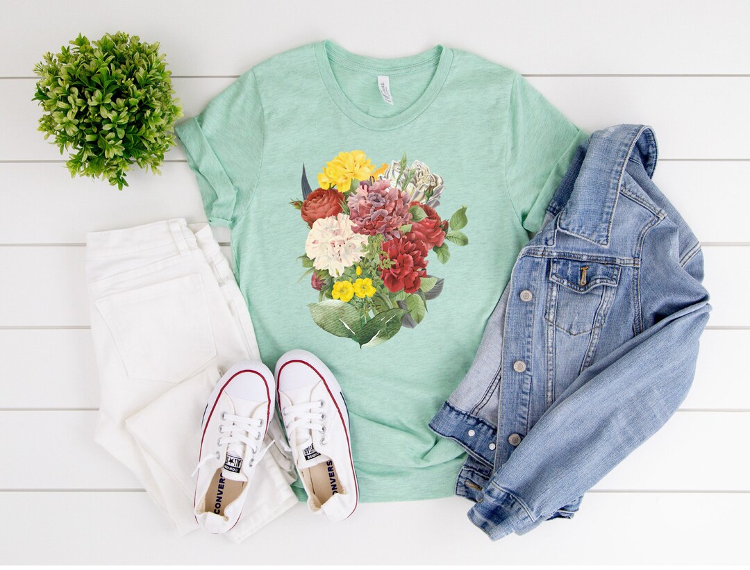 Botanical Shirt Vintage T-shirt Flower Tee Vintage Botanical Graphic T ...