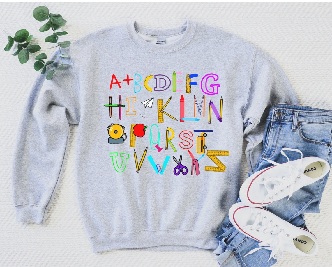 Alphabet Teacher Sweatshirt Alphabet Doodle Teacher Shirt - Etsy