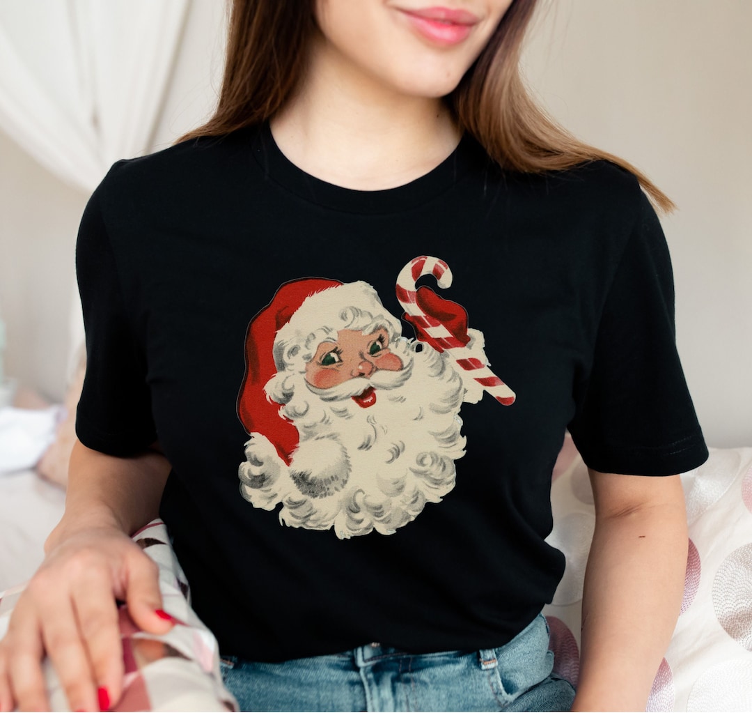 Vintage Santa Claus Shirt With Candy Cane Christmas T Shirt Retro ...