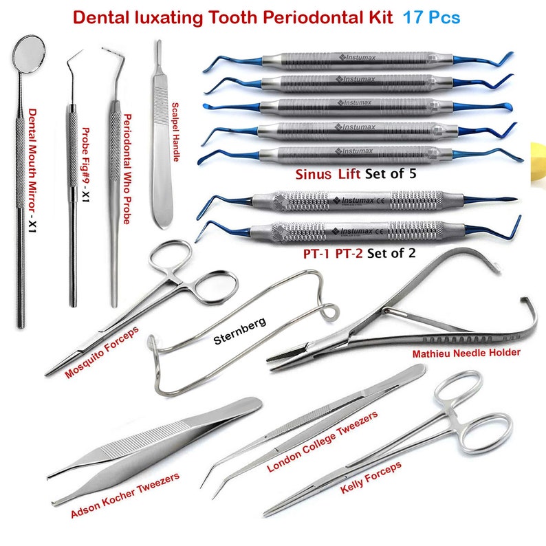 Periodontal Oral Surgery Kit Dental Tooth PDL Luxating Elevators Sinus Lift Periotome, Needle ...