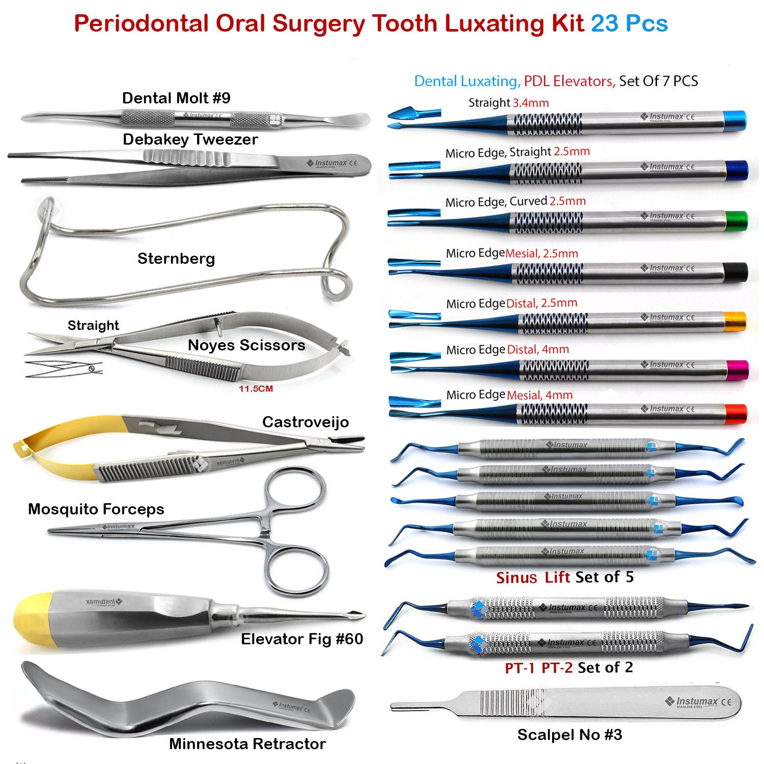 Periodontal Oral Surgery Kit Dental Tooth PDL Luxating Elevators Sinus ...