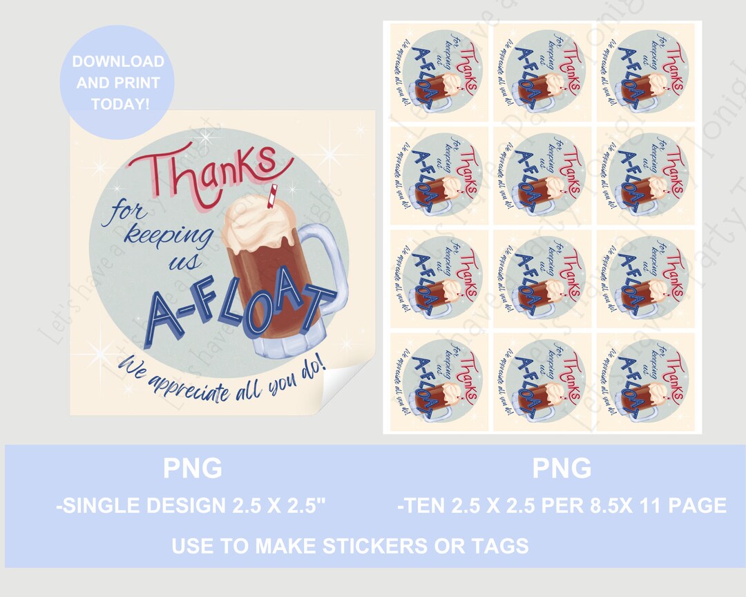 Thanks for Keeping Us A-FLOAT Appreciation Printable Sticker, Team ...