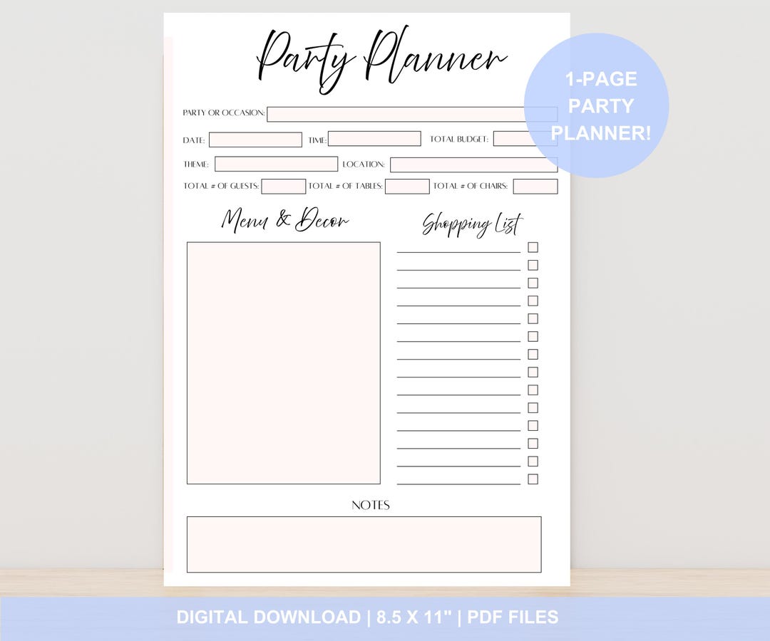 Printable One-page Party Planner | Event Planning Template for Moms ...