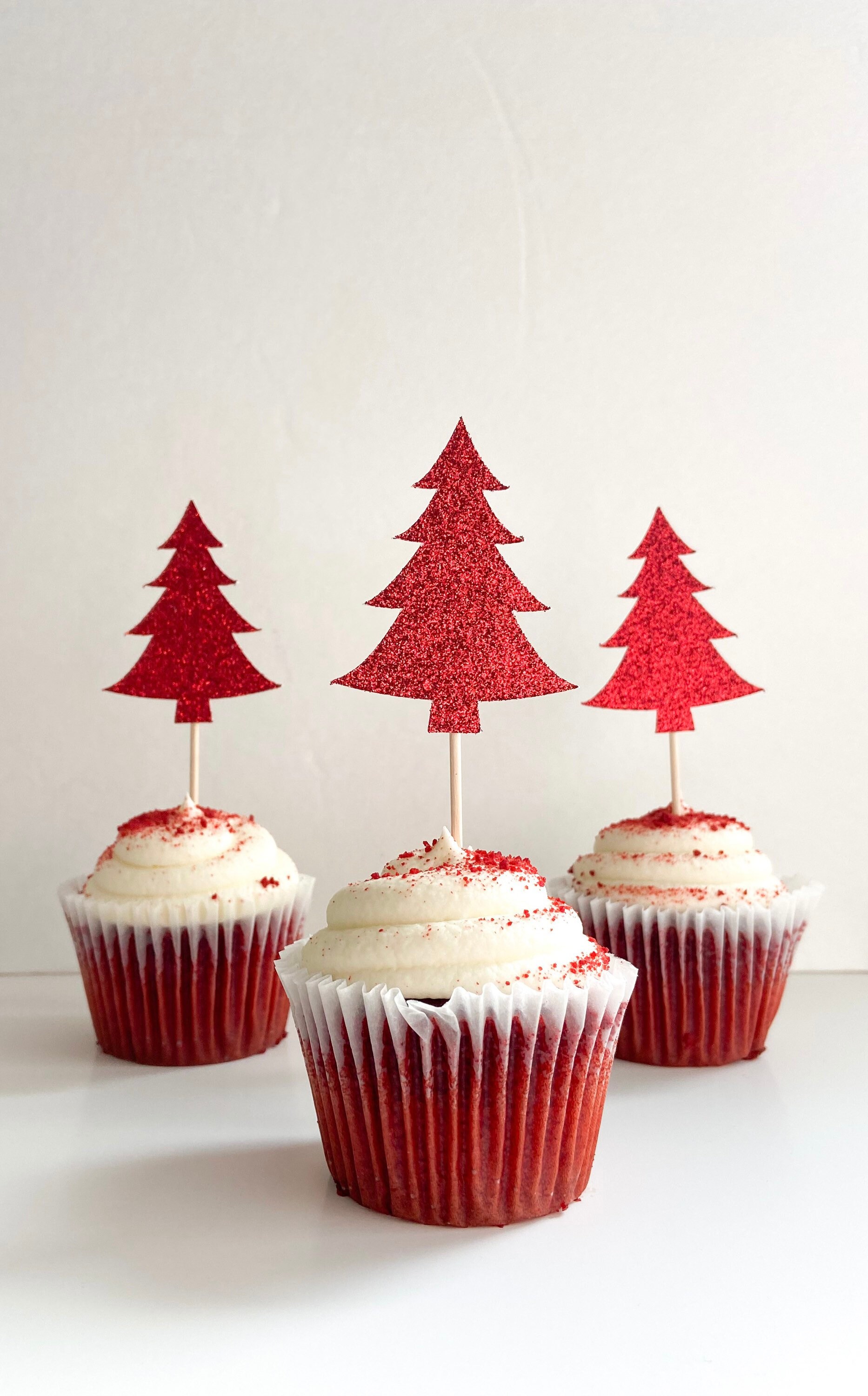 Christmas Tree Cupcake Toppers, Holiday Party Decorations, Green ...