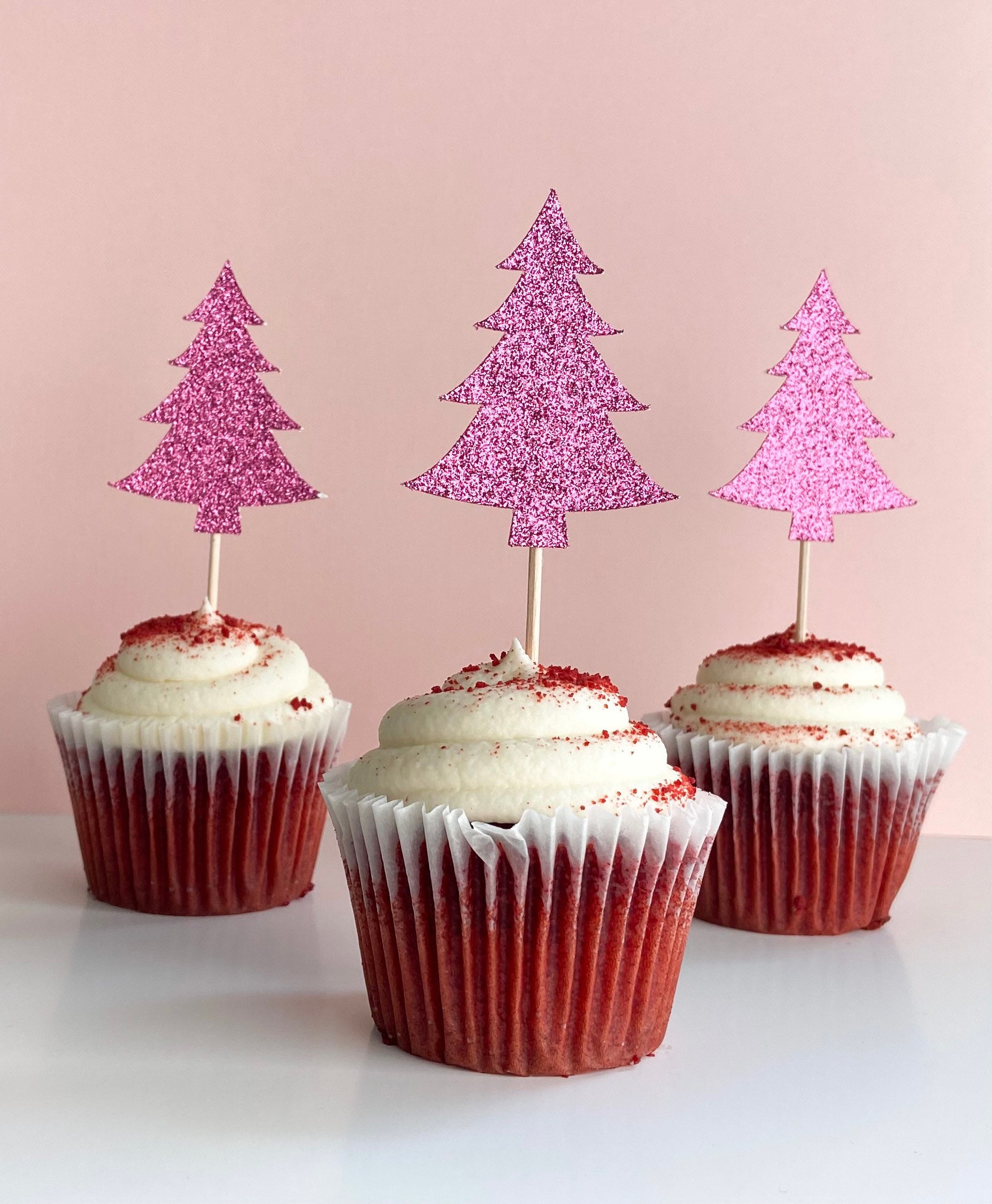 Christmas Tree Cupcake Toppers, Holiday Party Decorations, Green ...
