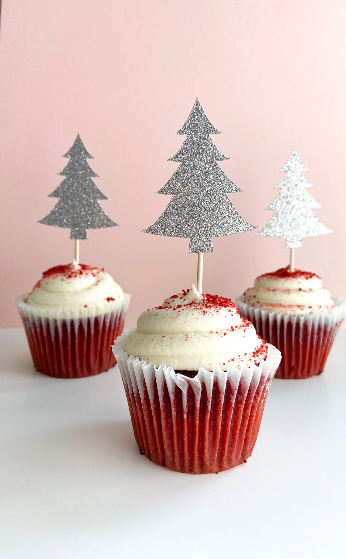 Christmas Tree Cupcake Toppers, Holiday Party Decorations, Green ...