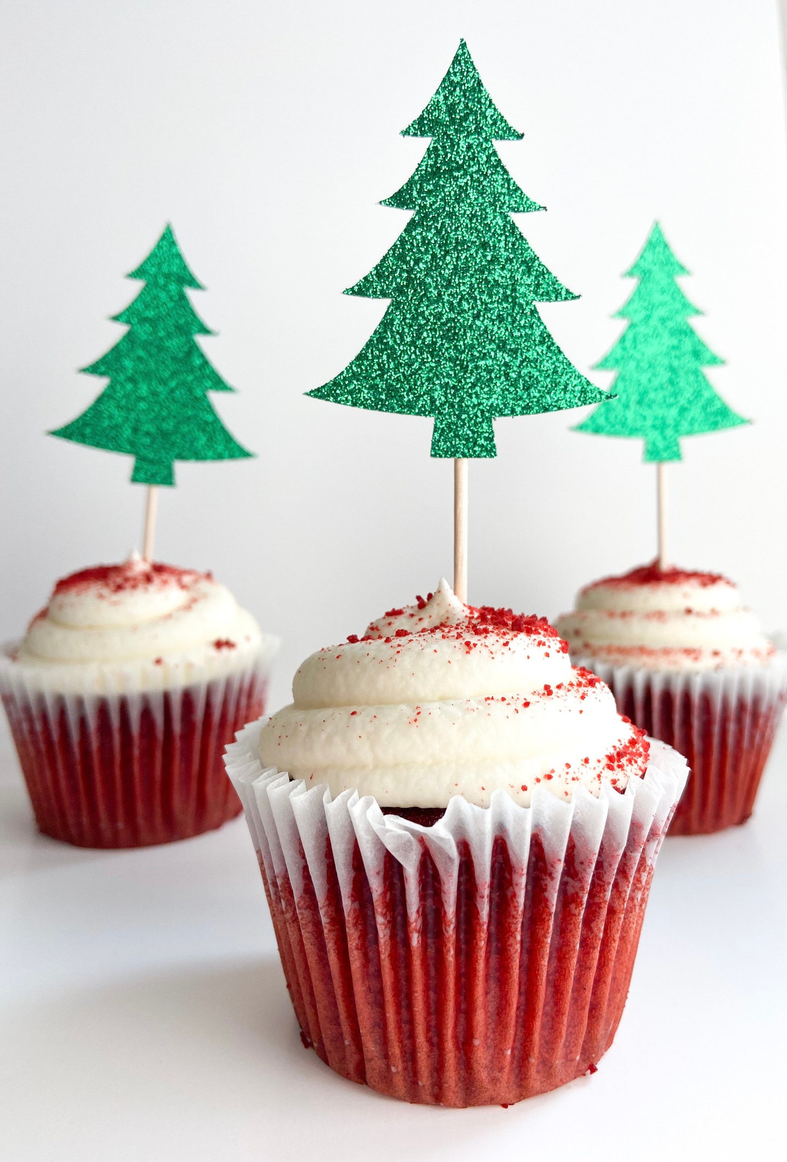 Christmas Tree Cupcake Toppers, Holiday Party Decorations, Green ...