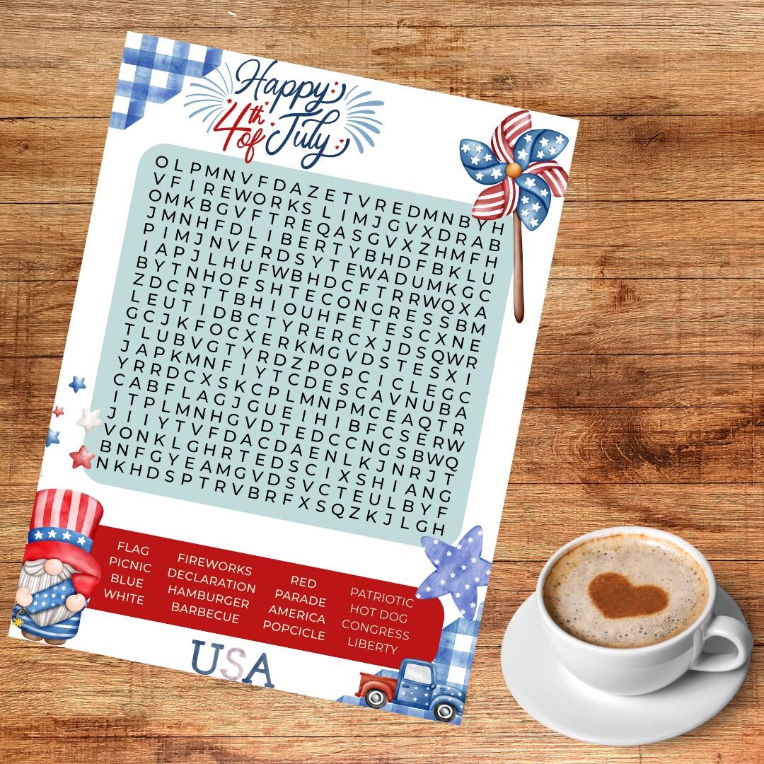 Fourth of July Word Search, Word Search Puzzle, Fun Game - Etsy