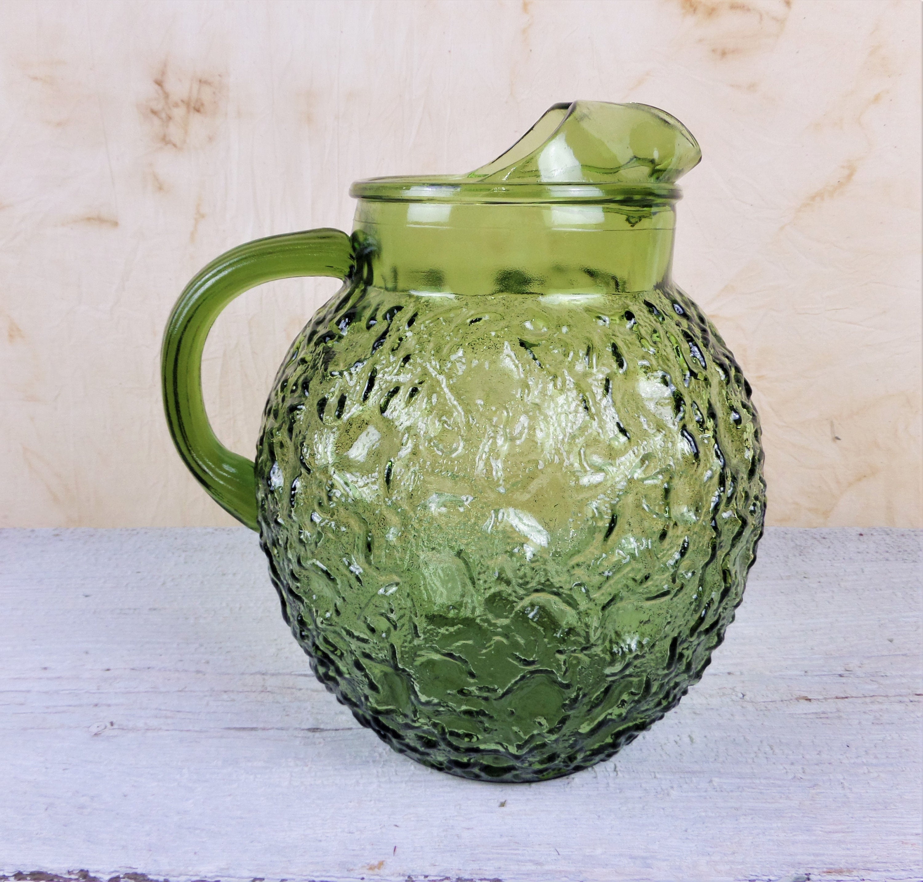 Vintage Avocado Green Milano Glass Water Pitcher Ball Pitcher - Etsy