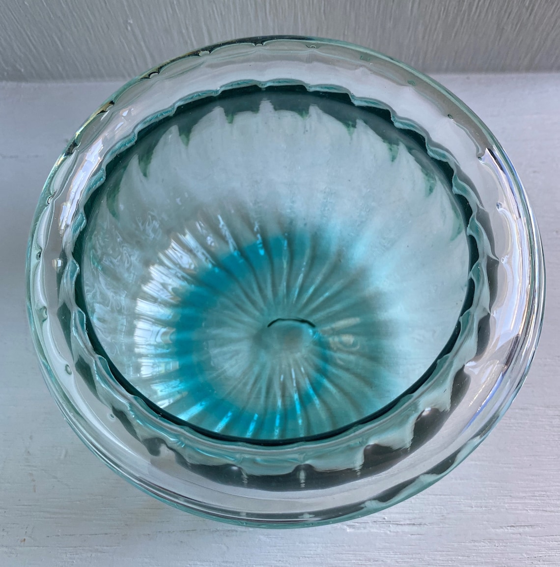 Stunning Vintage Blown Glass Teal And Clear Bowl Summerhome Etsy