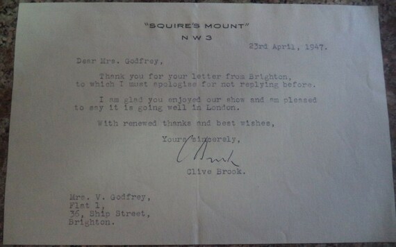 CLIVE BROOK 1887 1974 Autograph Hand Signed Letter Dated - Etsy