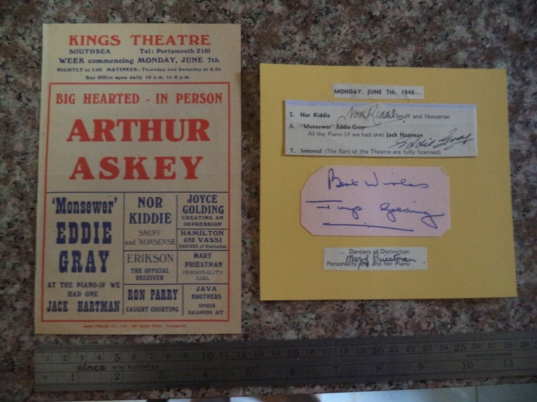 1948 FLYER for a Stage Show Plus the Autographs of Acts ARTHUR ASKEY ...