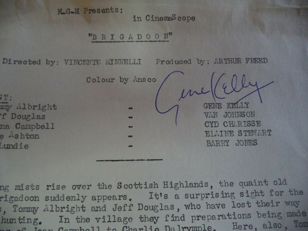 GENE KELLY 1912 1996 Autograph, Hand Signed on a 1954 'BRIGADOON' Press ...