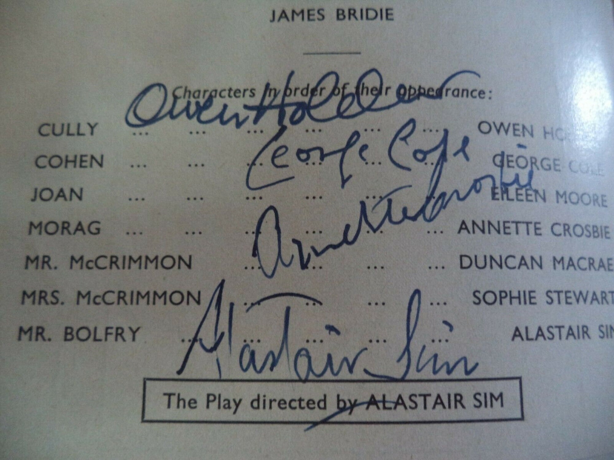 ALASTAIR SIM (1900 - 1976), George Cole and Others Autographs, Hand ...