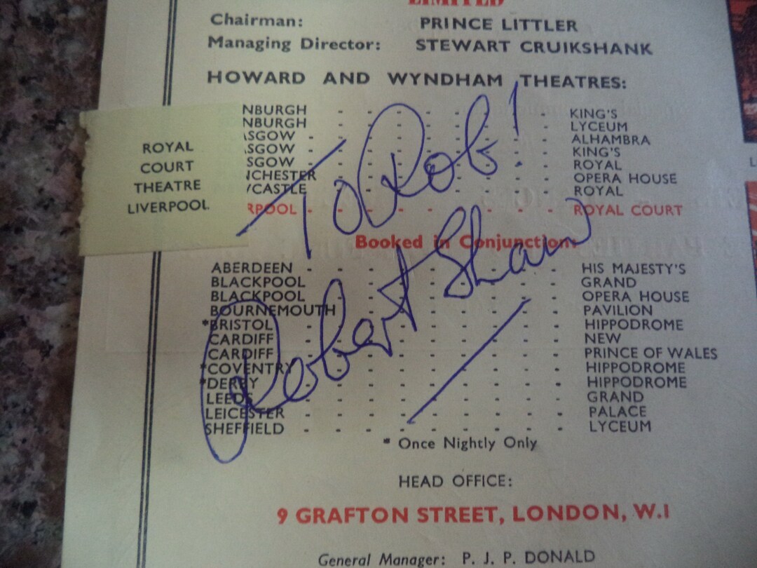 ROBERT SHAW (1927 – 1978) Scarce Autograph, Hand Signed on Programme ...