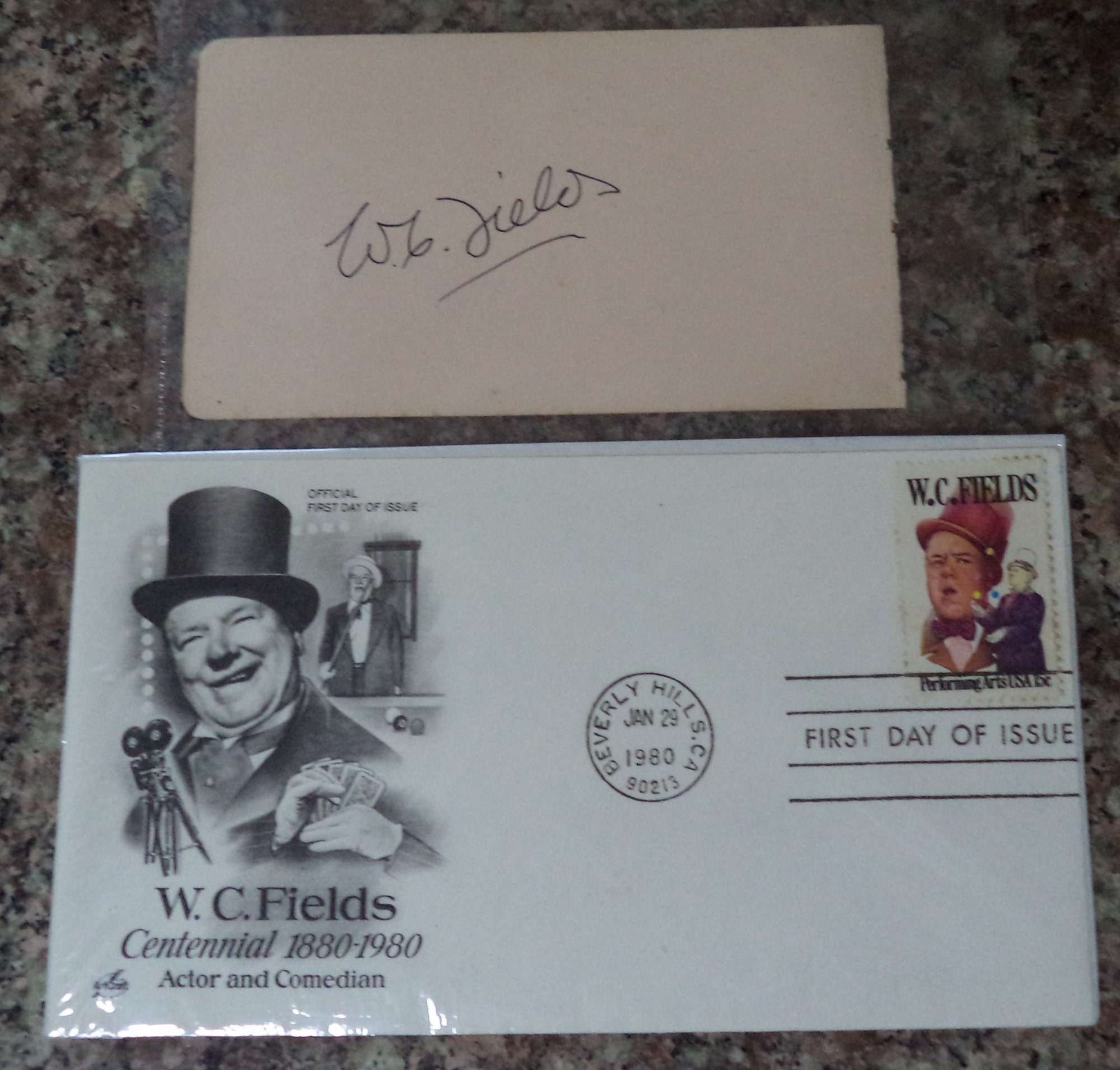 W. C. FIELDS (1880 – 1946) Autograph, Hand Signed on a Vintage Album Page Plus a 1980 First Day ...