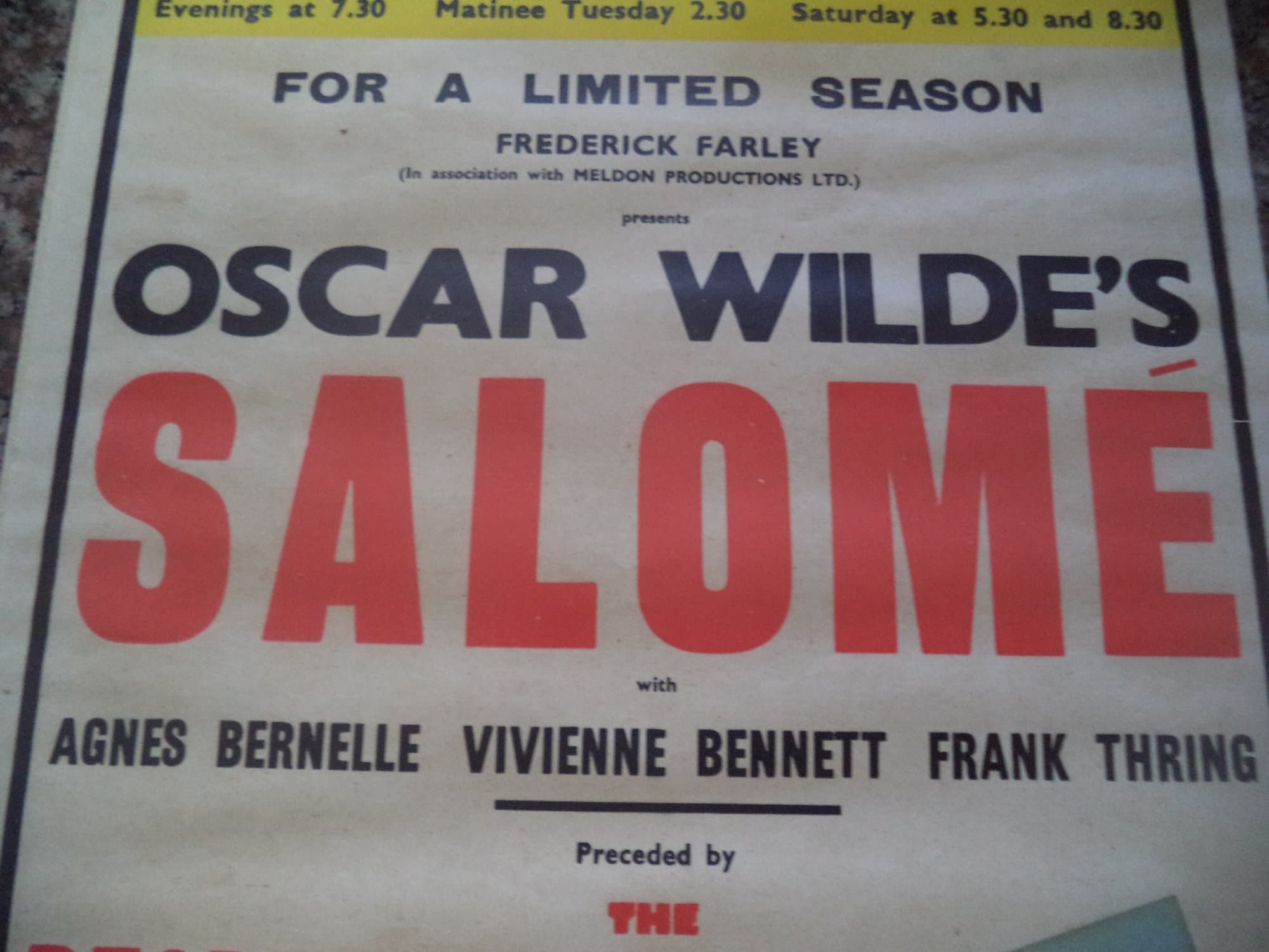 SALOME Original 1954 Theatre Poster OSCAR WILDE Frank Thring, Agnes ...