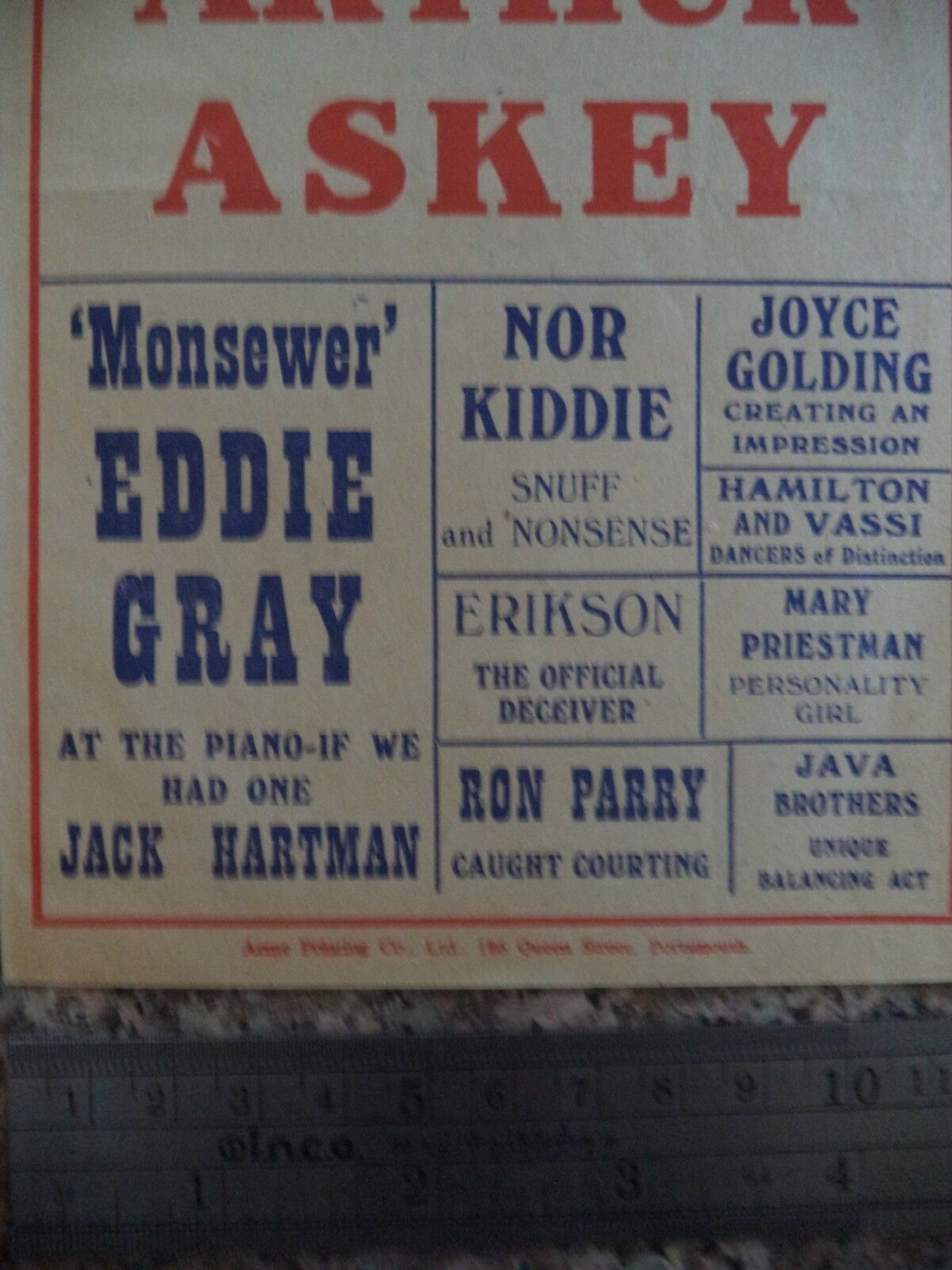 1948 FLYER for a Stage Show Plus the Autographs of Acts ARTHUR ASKEY ...
