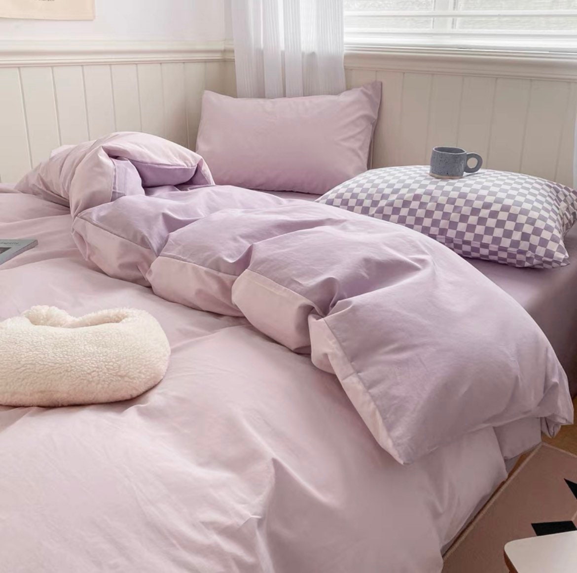Purple Checkers Duvet Cover Set Cotton Bedding Set Aesthetic - Etsy