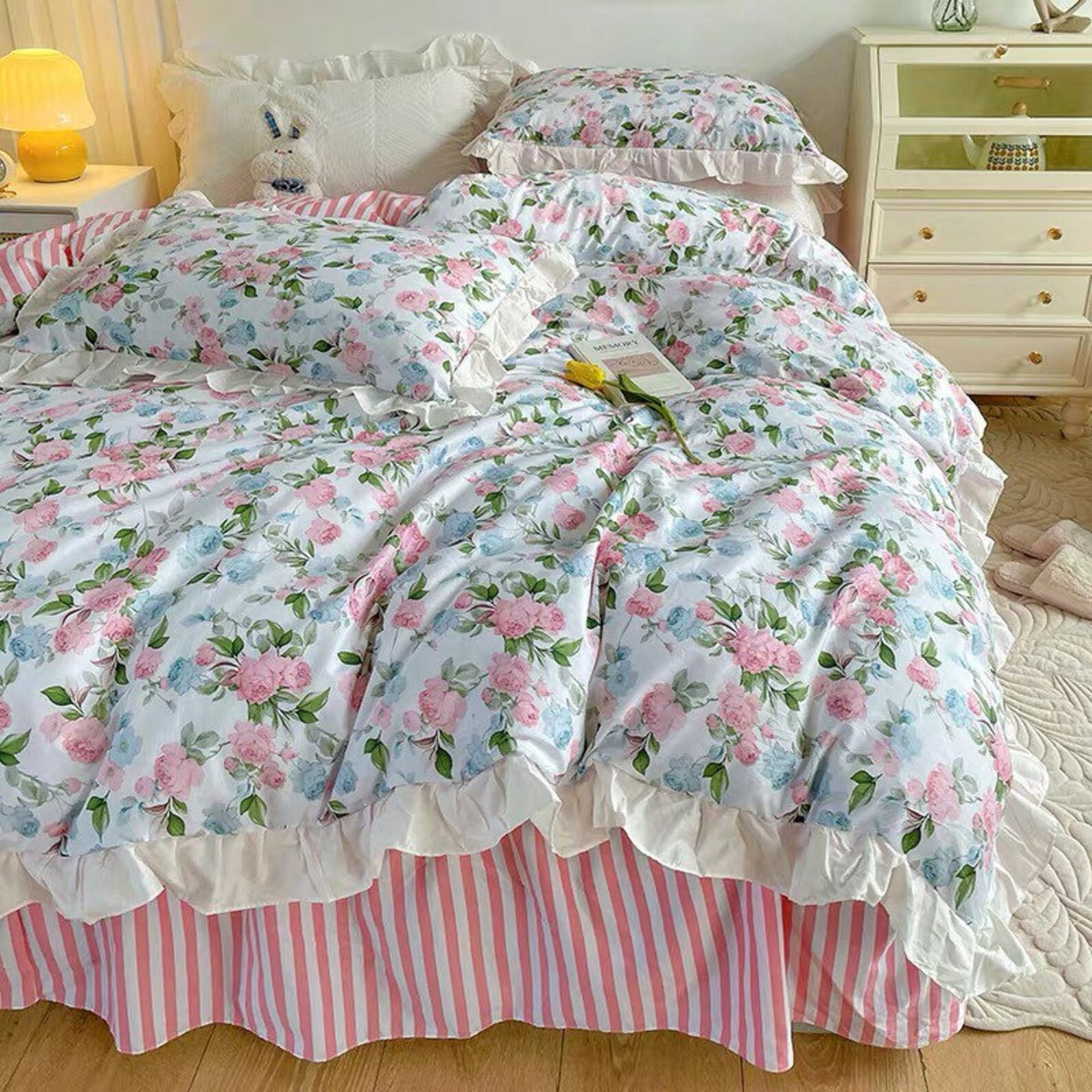 Pink Ruffles Floral Duvet Cover Set Fresh Floral Bedding Set - Etsy
