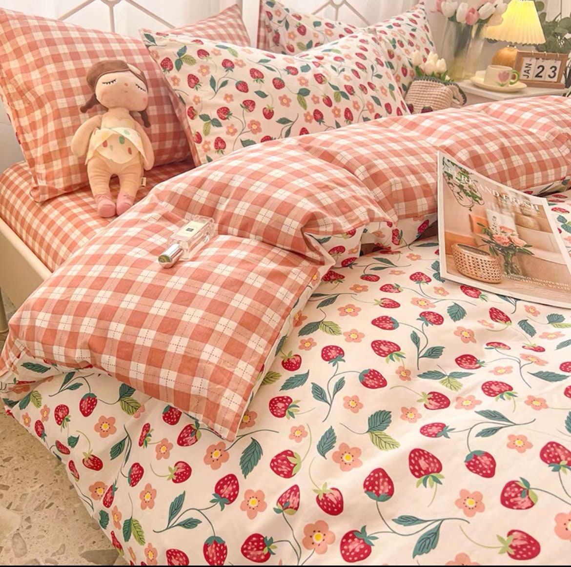 Strawberry Duvet Cover Set Strawberry Bedding Set Pink Etsy