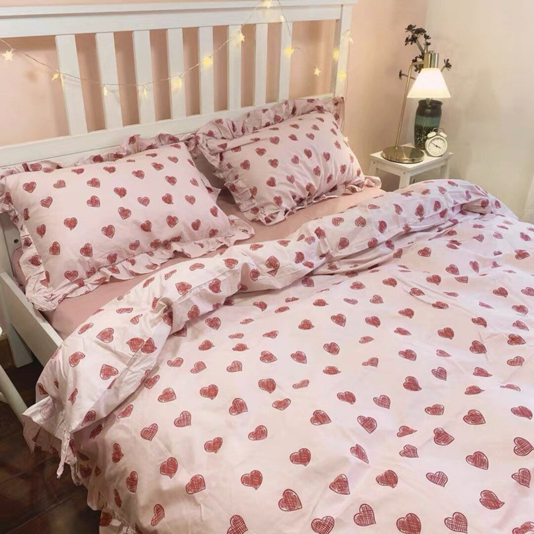 Love Hearts Cotton Bedding Set Cotton Duvet Cover Set Twin/queen/king ...