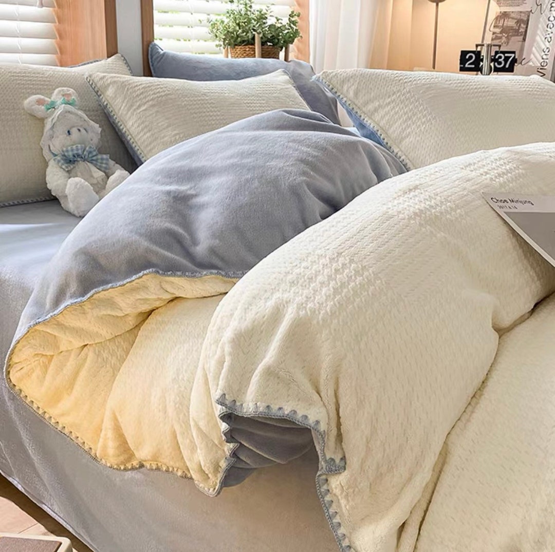 Blue Velvet Duvet Cover Set Morandi Boho Bedding Set - Etsy