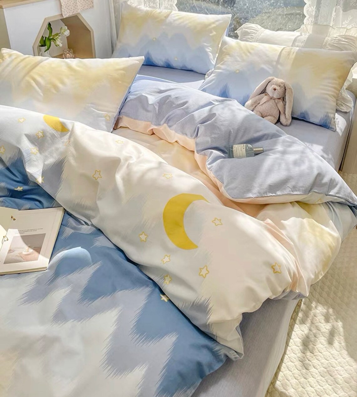 Moon and Stars Duvet Cover Set Cotton Cottagecore Bedding Set - Etsy