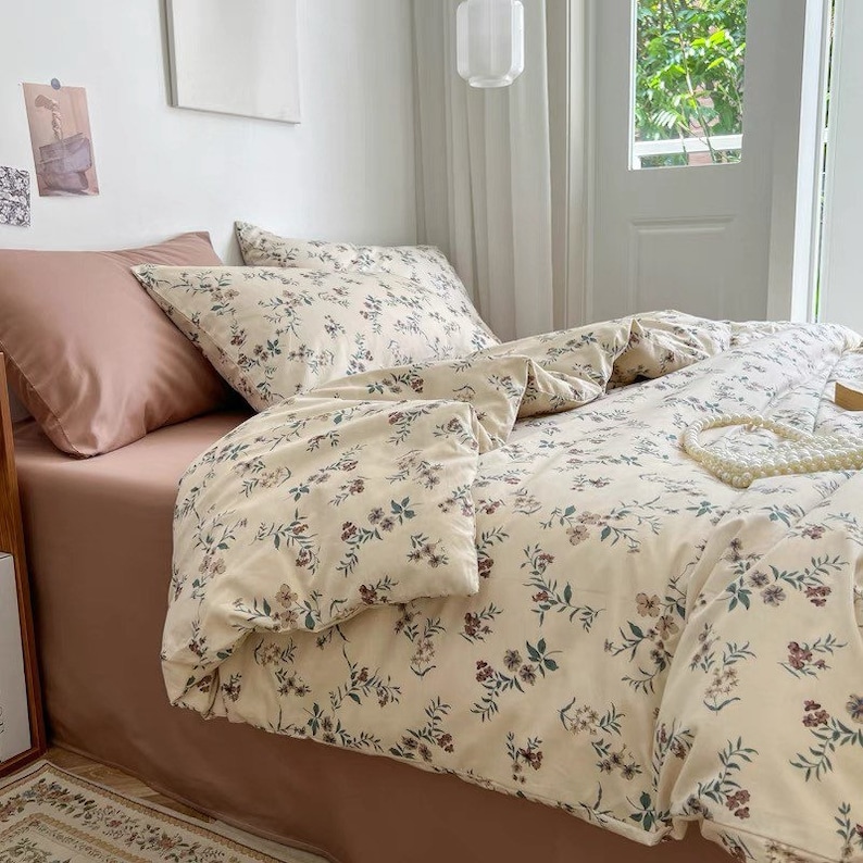Brown Duvet Cover Set Fresh Floral Bedding Set Cute Bedding - Etsy