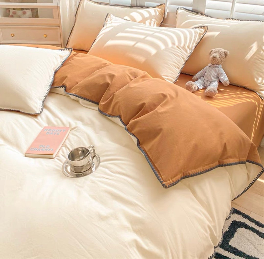 Orange Morandi Duvet Cover Set Fresh Flower Boho Bedding Set - Etsy