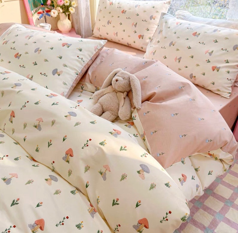 Pink Cottagecore Cotton Duvet Cover Set Checkers Duvet - Etsy