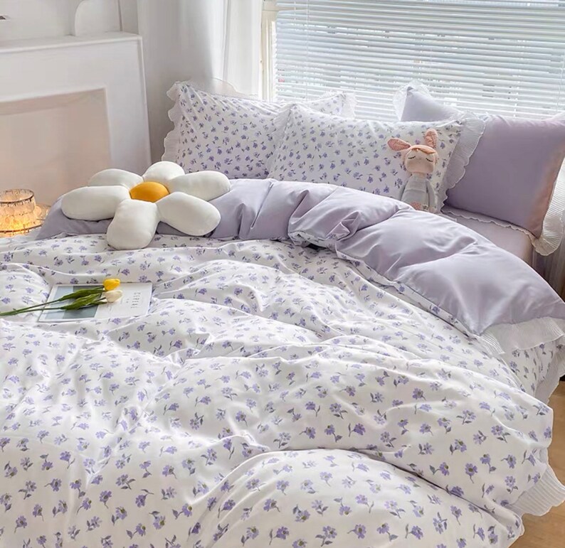 Purple Floral Cotton Duvet Cover Set Ruffled Floral Ruffled - Etsy