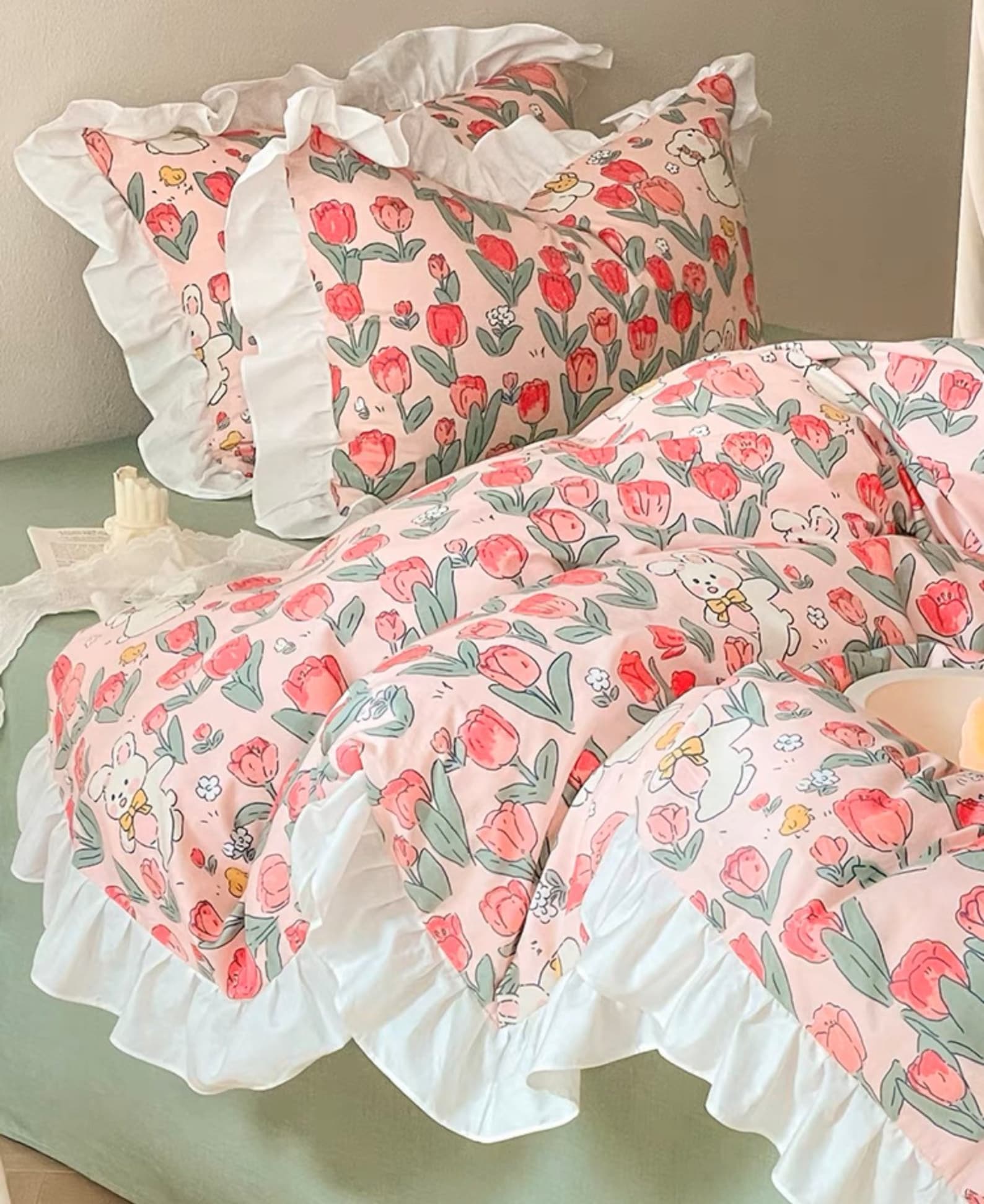 Rabbit Duvet Cover Set Ruffles French Floral Gentle Bedding - Etsy