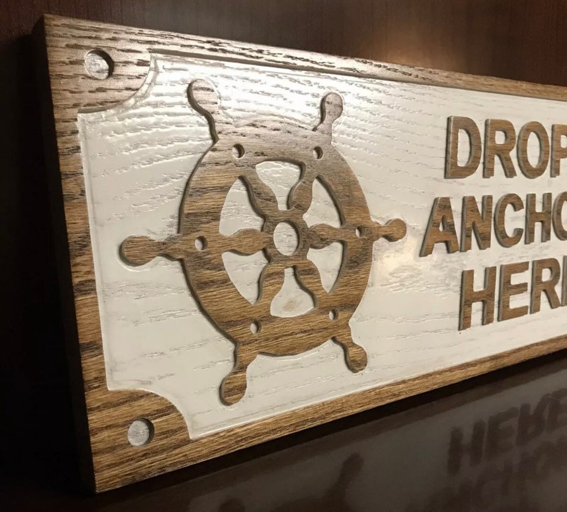 Carved Oak Wood Nautical Boat Dock Sign Maritime Wall Decor | Etsy