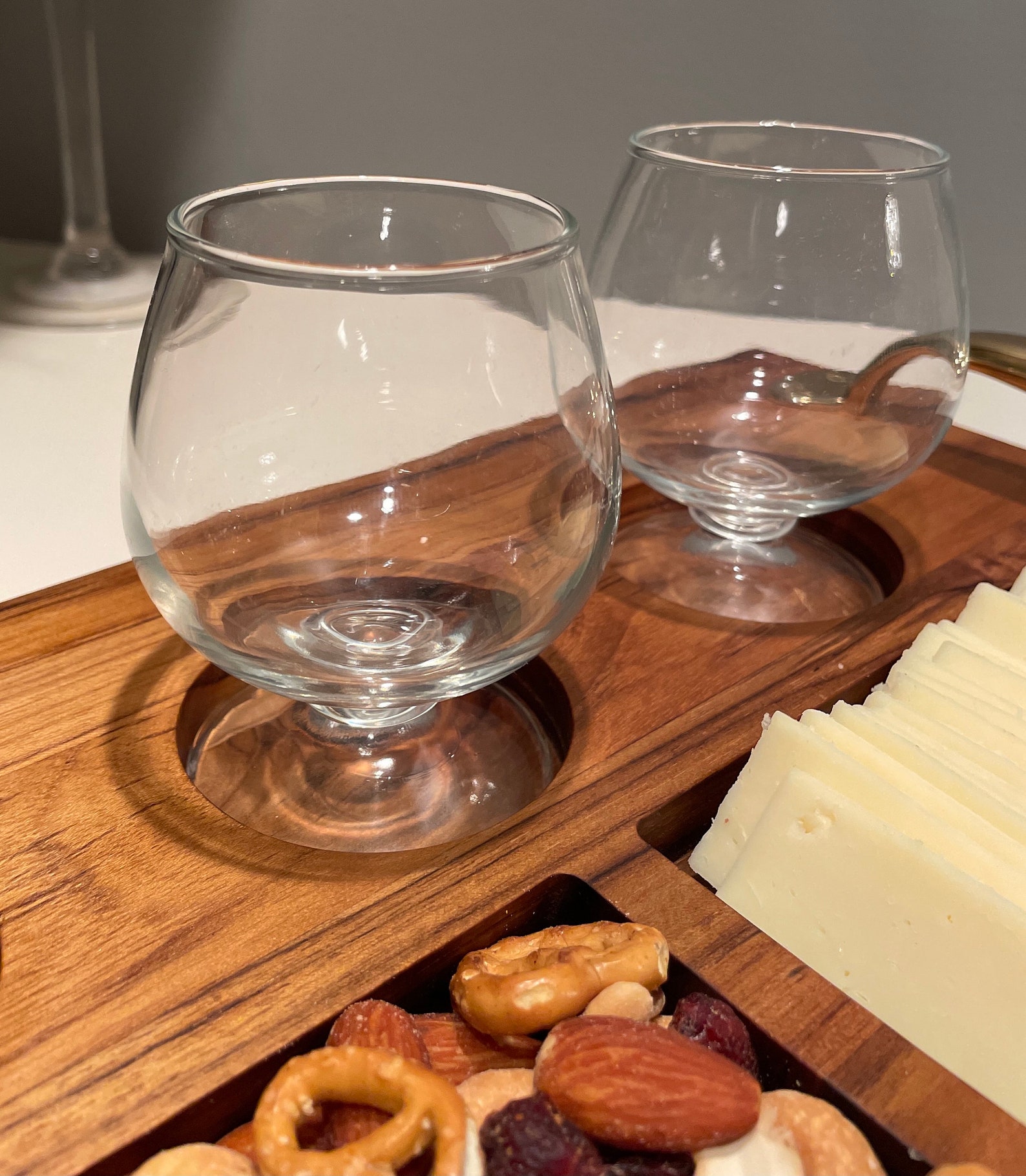 Brandy Glass Teakwood Tasting Flight Serving Snack Tray With | Etsy