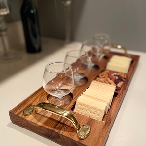 Brandy Glass Teakwood Tasting Flight Serving Snack Tray With Handles ...