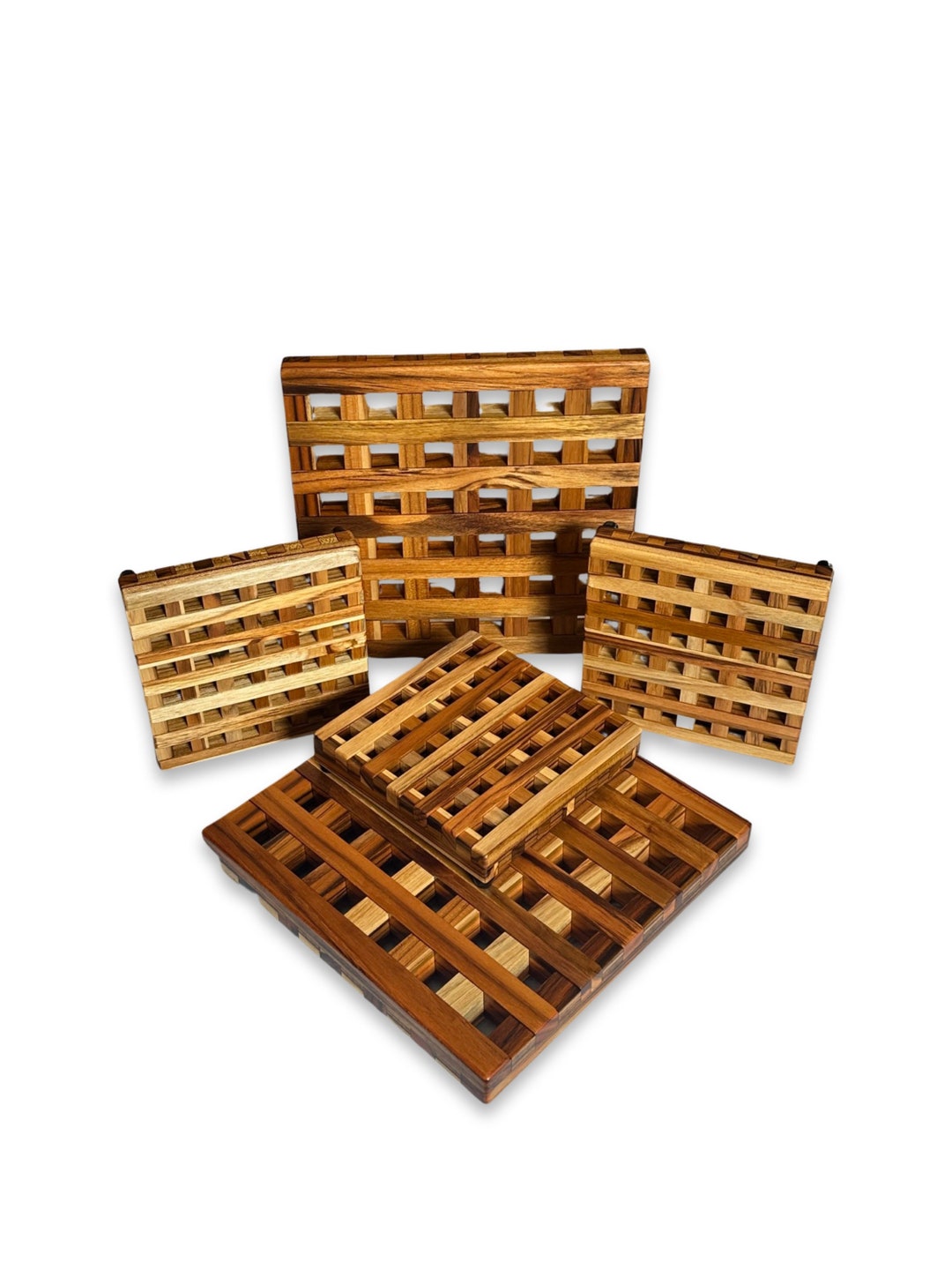 Handmade Teak Wood Trivet Pot Stand Interlocking Grid Style Pattern - Etsy