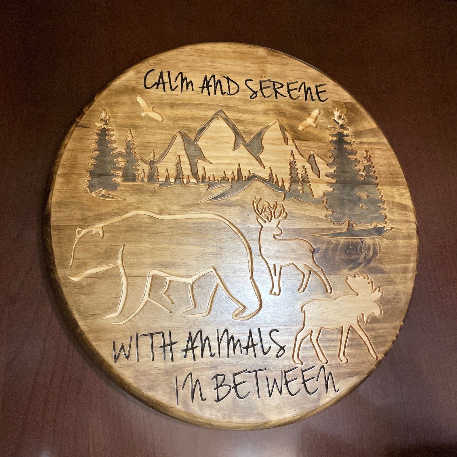 Handmade Carved Rustic Wood Round Cabin Sign Outdoor Wildlife | Etsy