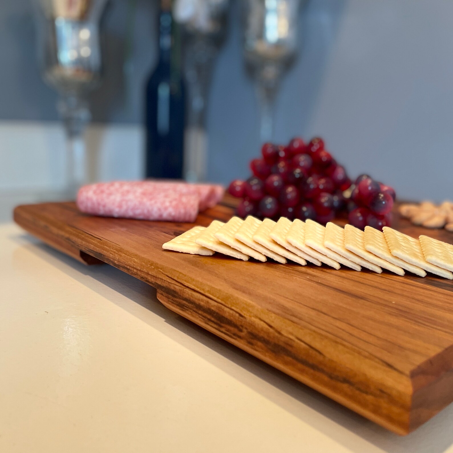 Teakwood Charcuterie Cheese Board Serving Tray Snack Platter With Built ...