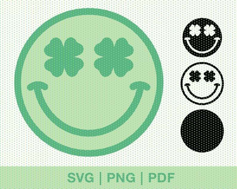 Clover Smiley Face Png Svg Pdf Digital Download Retro - Etsy