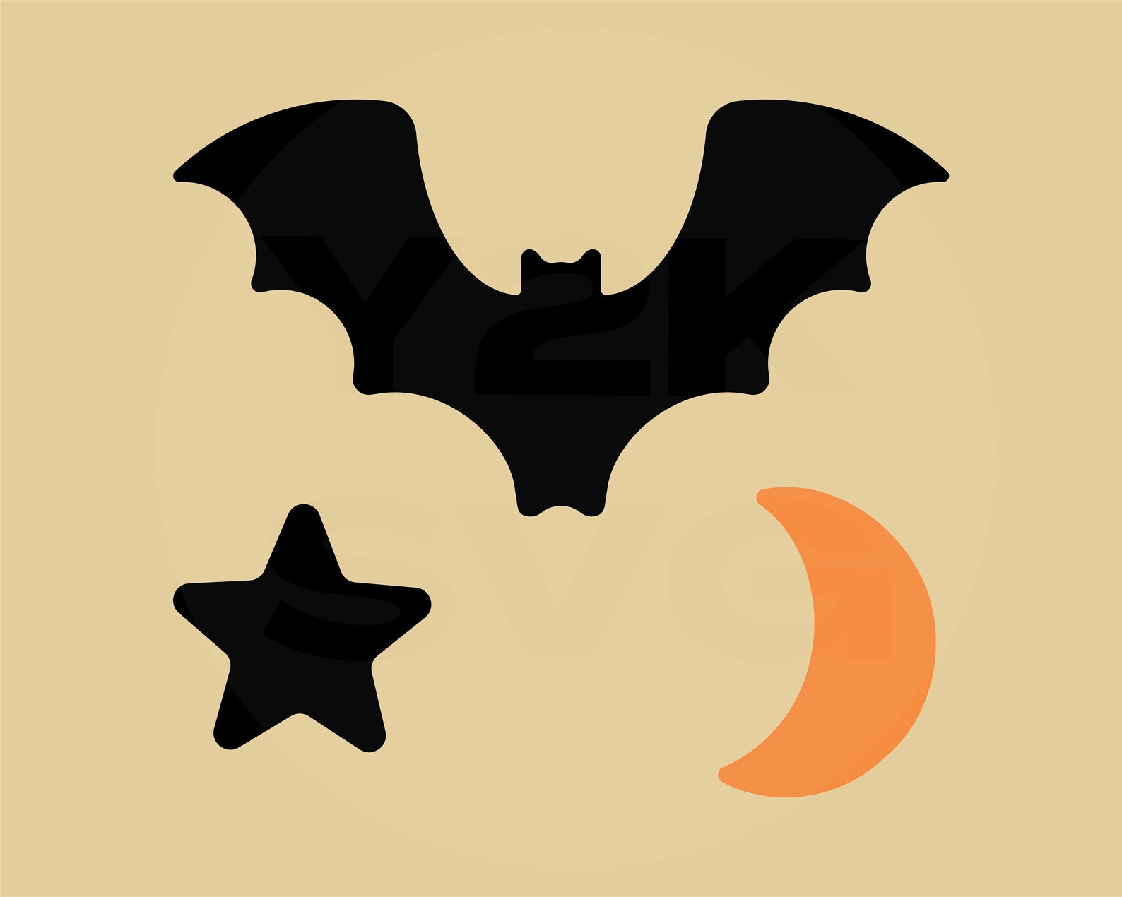 Bat Moon Star SVG PNG Illustration Digital Clipart Design - Etsy