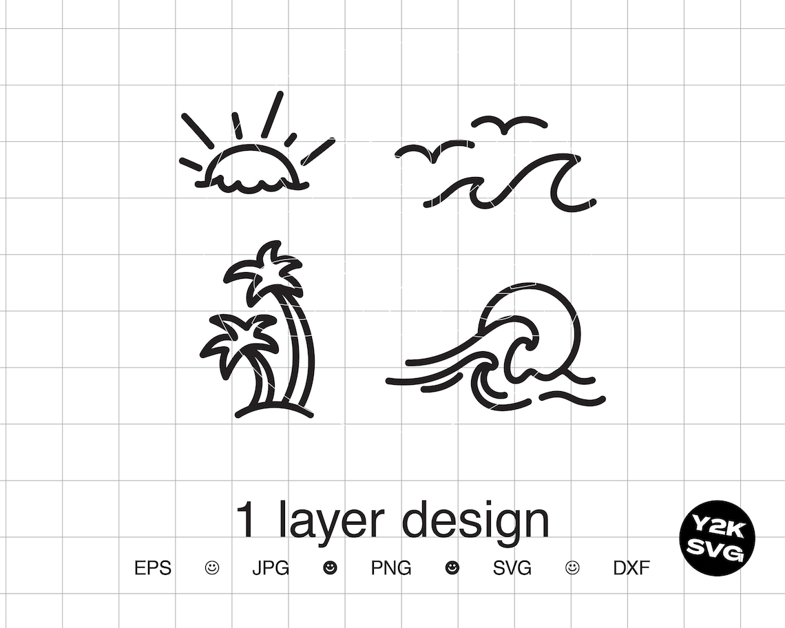Beach Line Art Bundle Svg Png Eps Dxf Sea Ocean Outline - Etsy