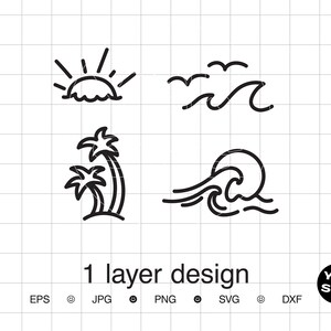 Beach Line Art Bundle | Svg Png Eps Dxf | Sea Ocean Outline | Design ...